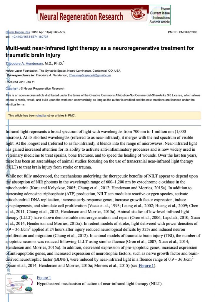 Multi-watt near-infrared light therapy as a neuroregenerative treatment ...
